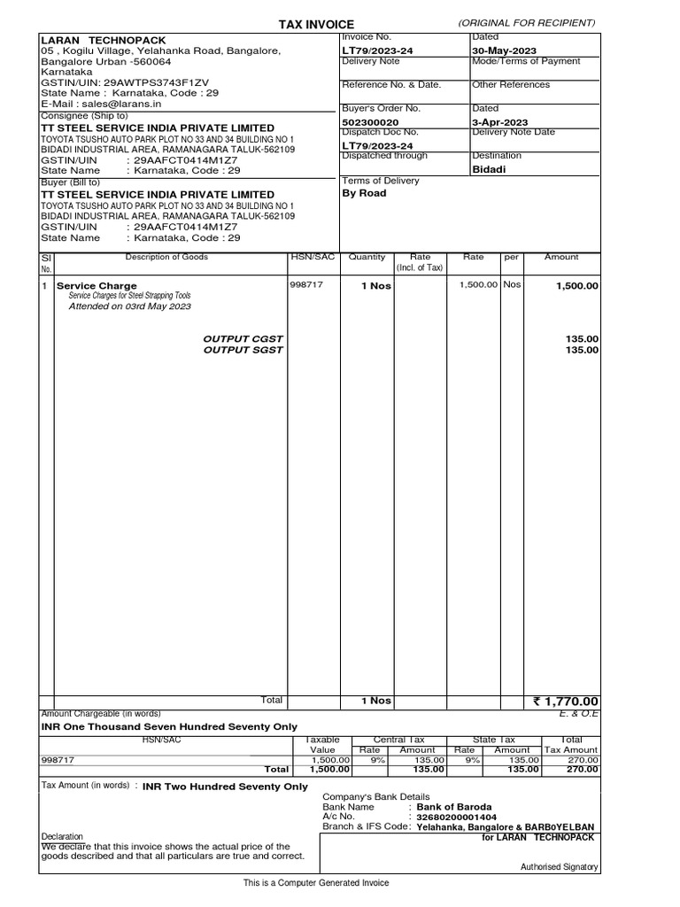 LARAN Sales Invoice - TT Steel 79 | PDF | Invoice | Taxes