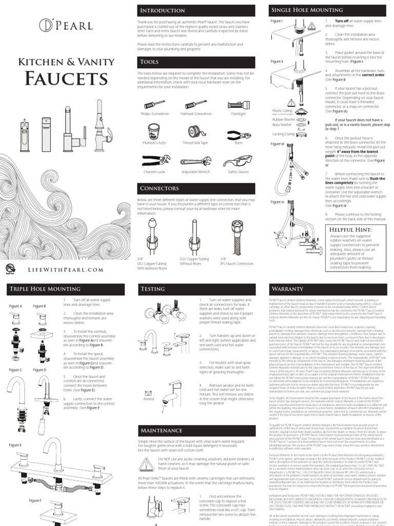 2019 Pearl Faucet Manual-A4-v4 | PDF | Tap (Valve) | Legal Liability