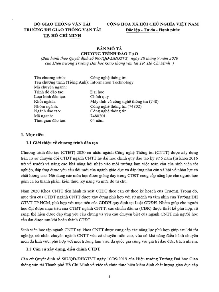 CNTT 2020 - 2021 - CTDT | PDF