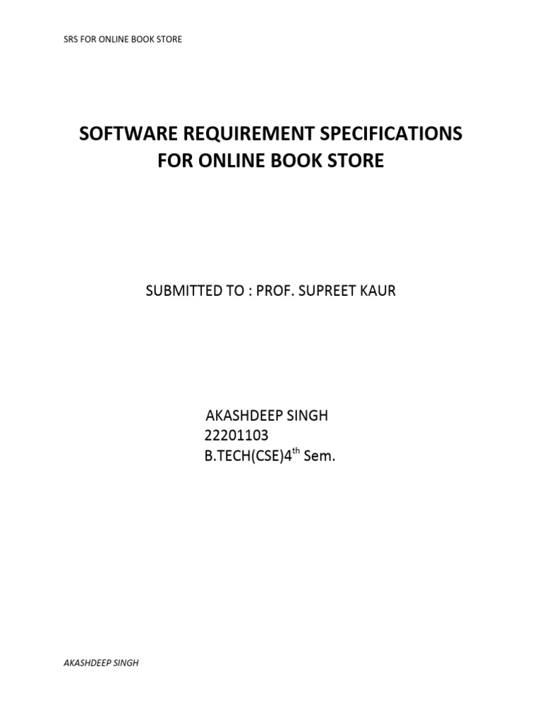 Software Requirement Specifications For Online Book Store | PDF