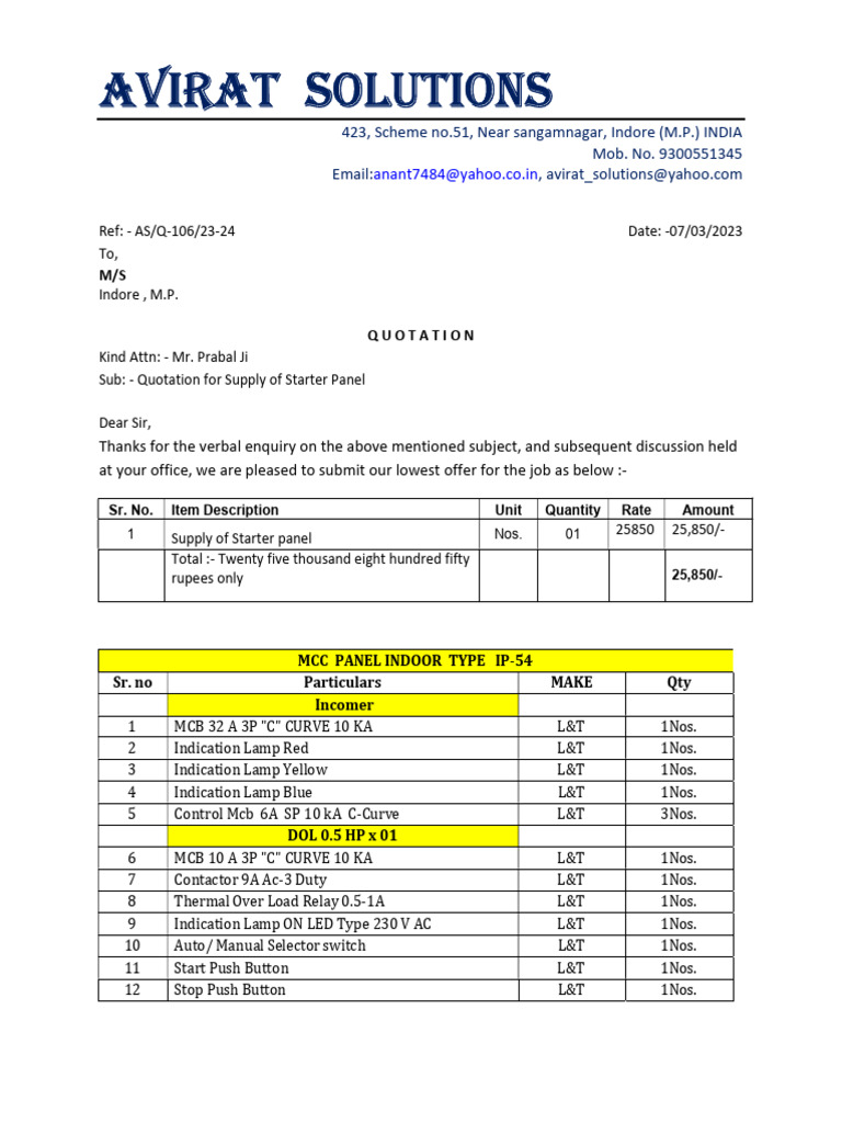 106 Starter Control Panel WTP | PDF