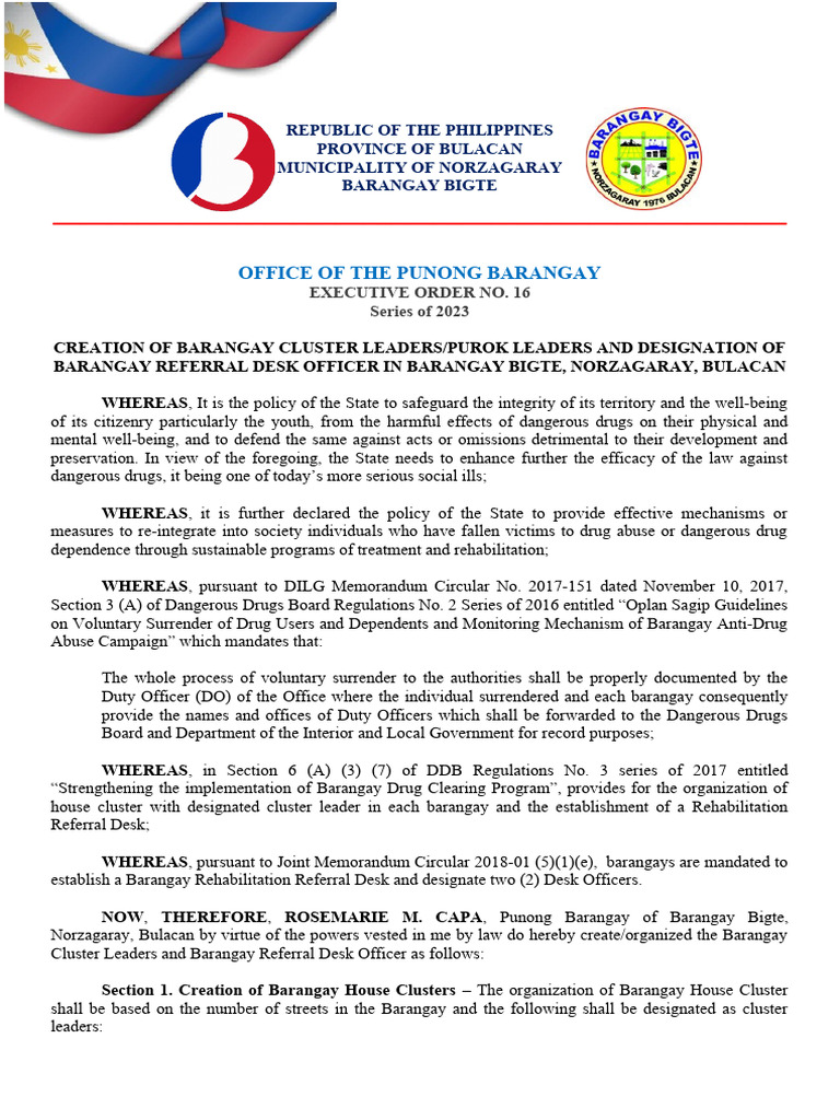 Barangay Cluster Leaders in Bigte | PDF | Substance Abuse | Justice