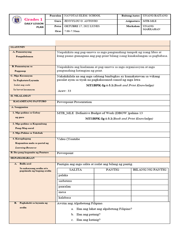 DAY 1_Q1_W9_MTB DLP | PDF