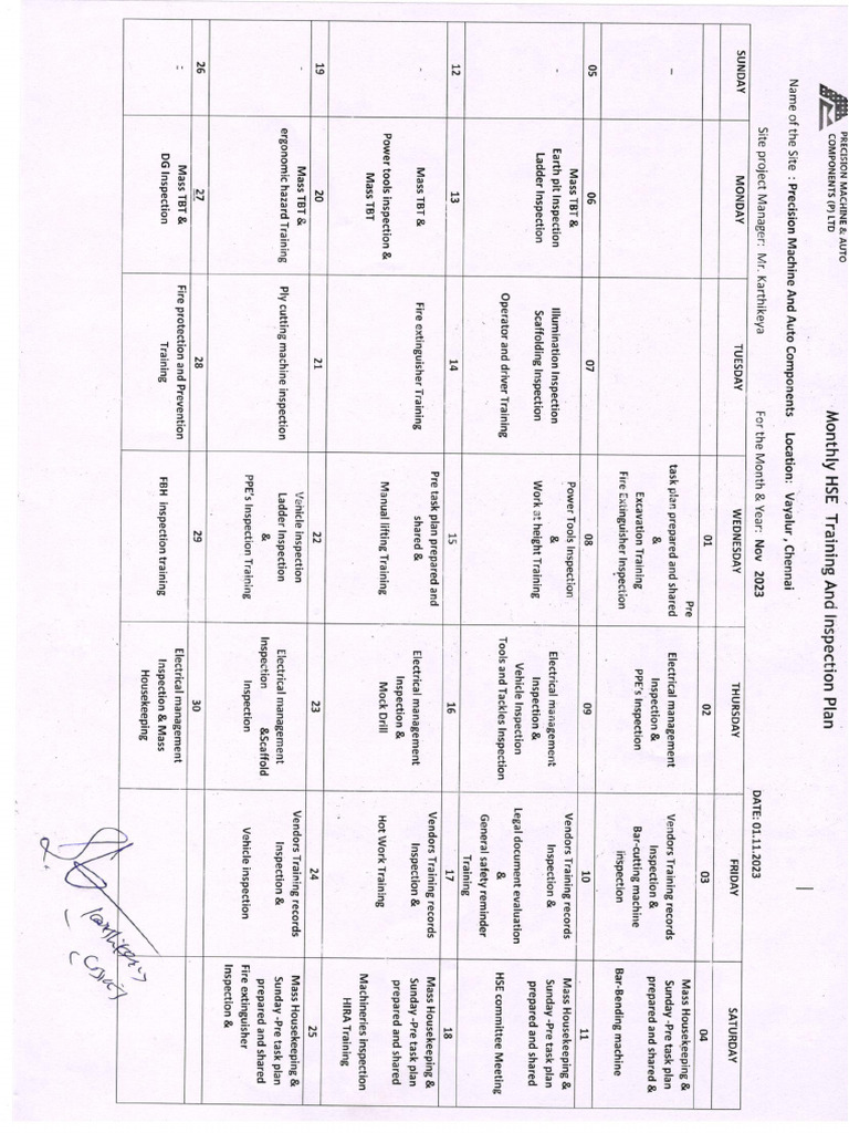 Monthly Activity Plan - Nov 2023 | PDF