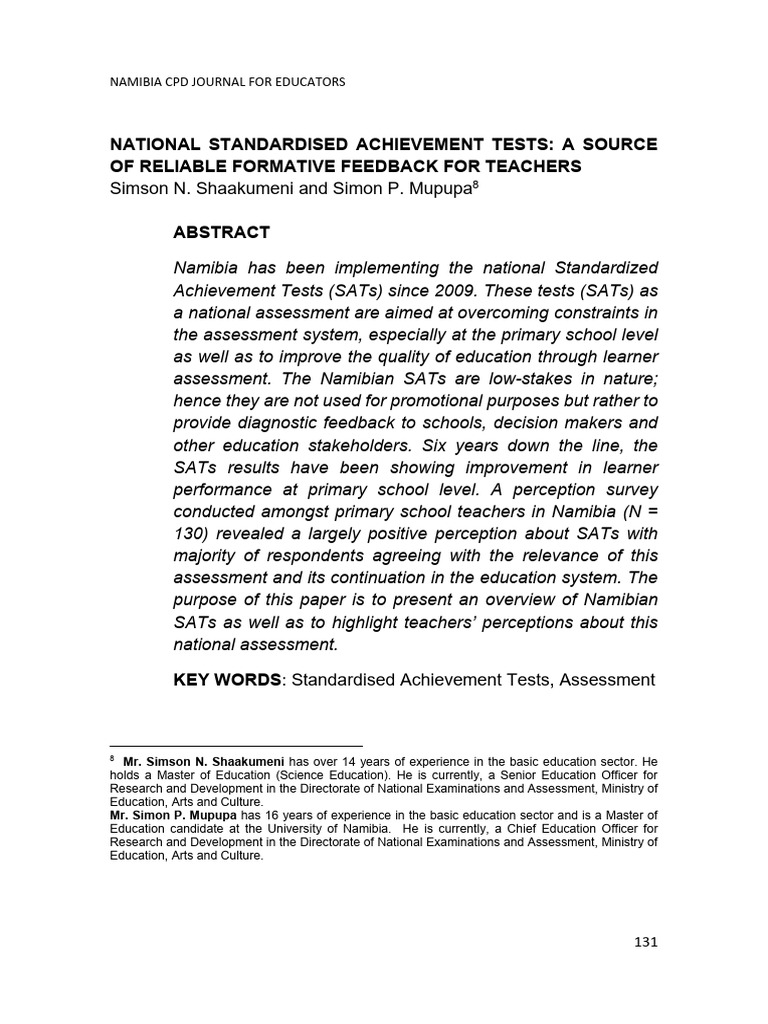 Namibia's Standardized Achievement Tests | PDF | Educational Assessment ...