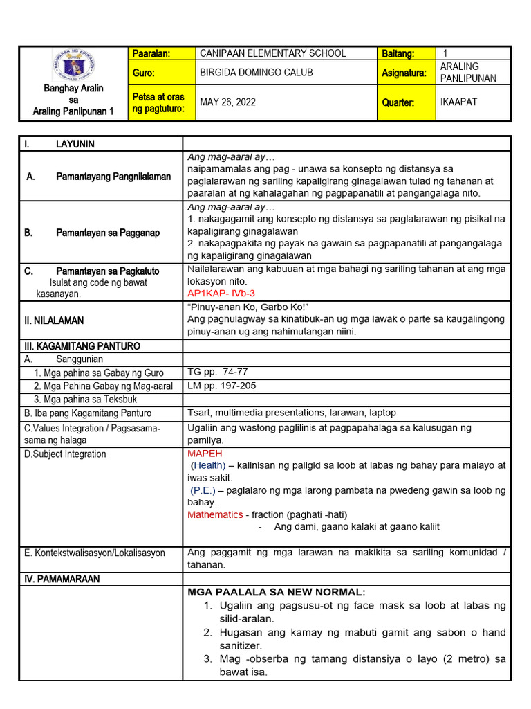 Aral - Pan. Q4 COT LESSON PLAN 2021-2022 - VIDEO LESSON | PDF