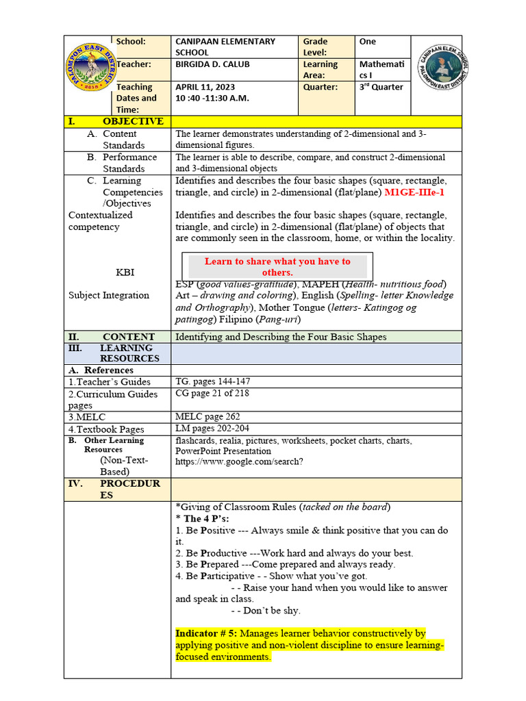 LP of Co1 in Math1q3 | PDF | Learning | Triangle