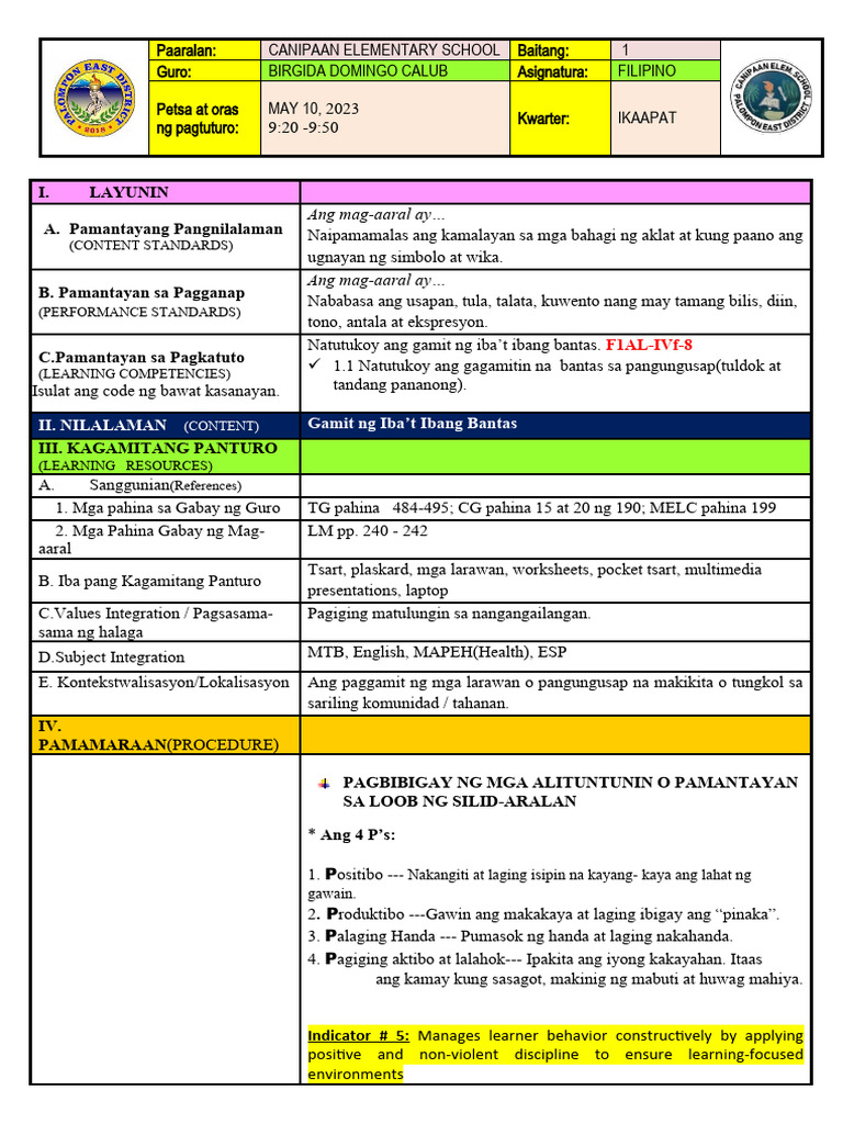 Filipino G1Q4 Co Lesson Plan 2o22-2023 | PDF