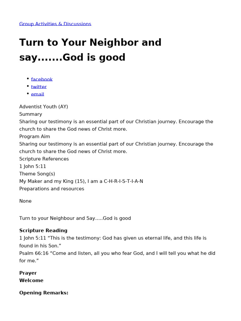 Share Your Testimony: God is Good | PDF | Bible | Testimony