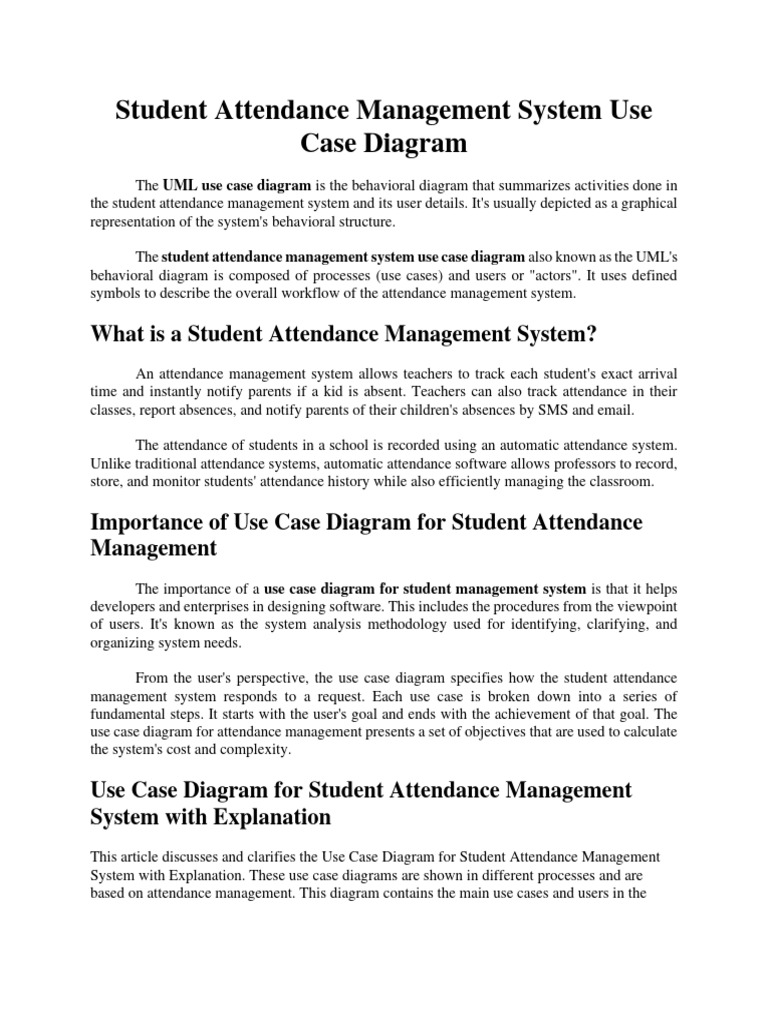 Student Attendance Management System Use Case Diagram PDF | PDF | Use ...