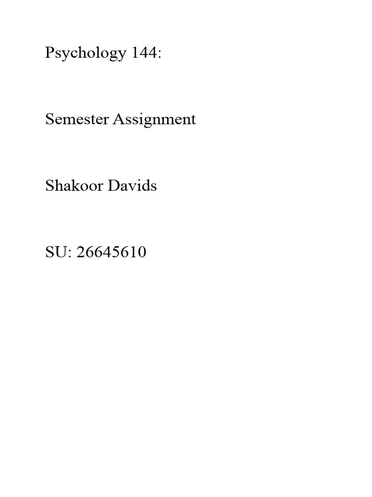 Psychology 144 Semester 2 Assignment | PDF | Id | Mental Disorder