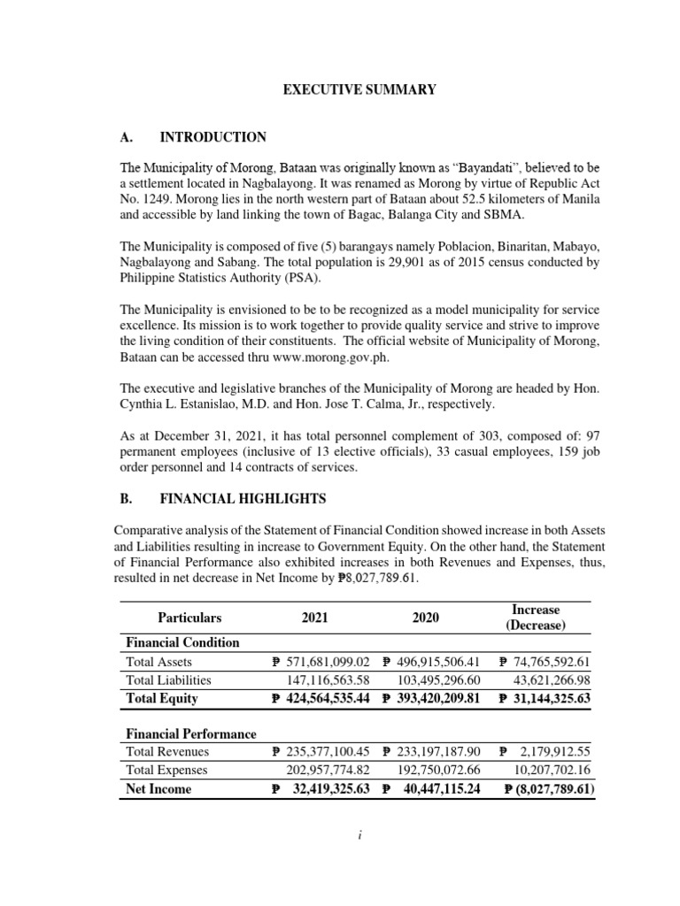 Morong Executive Summary 2021 | PDF | Business