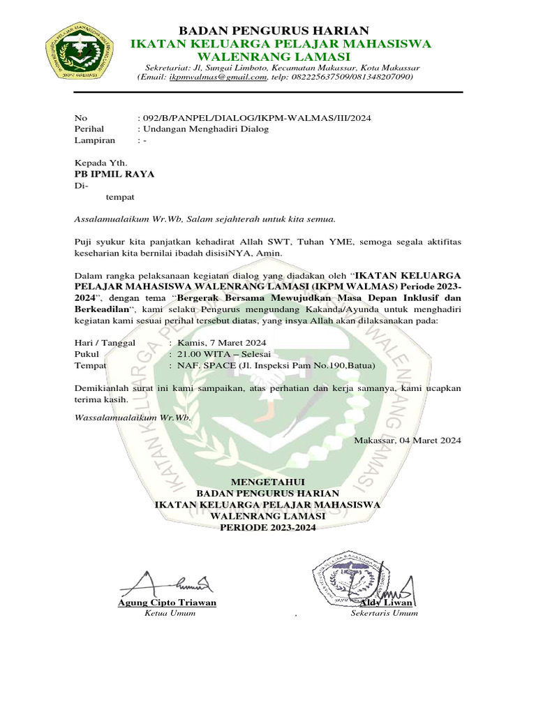 Undangan Dialog IKPM Walmas 2024 | PDF
