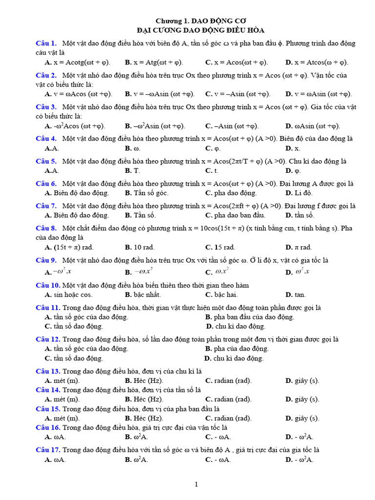 CHƯƠNG 1 DAO Đ NG CƠ K Đáp Án | PDF