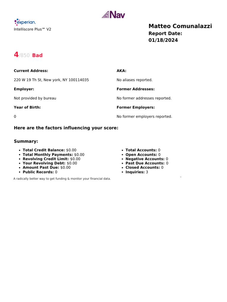 Experian Personal PPQ Report Summary - Matteo Comunalazzi 01-18-2024 ... Experian Personal PPQ Report Summary - Matteo Comunalazzi 01-18-2024 ...