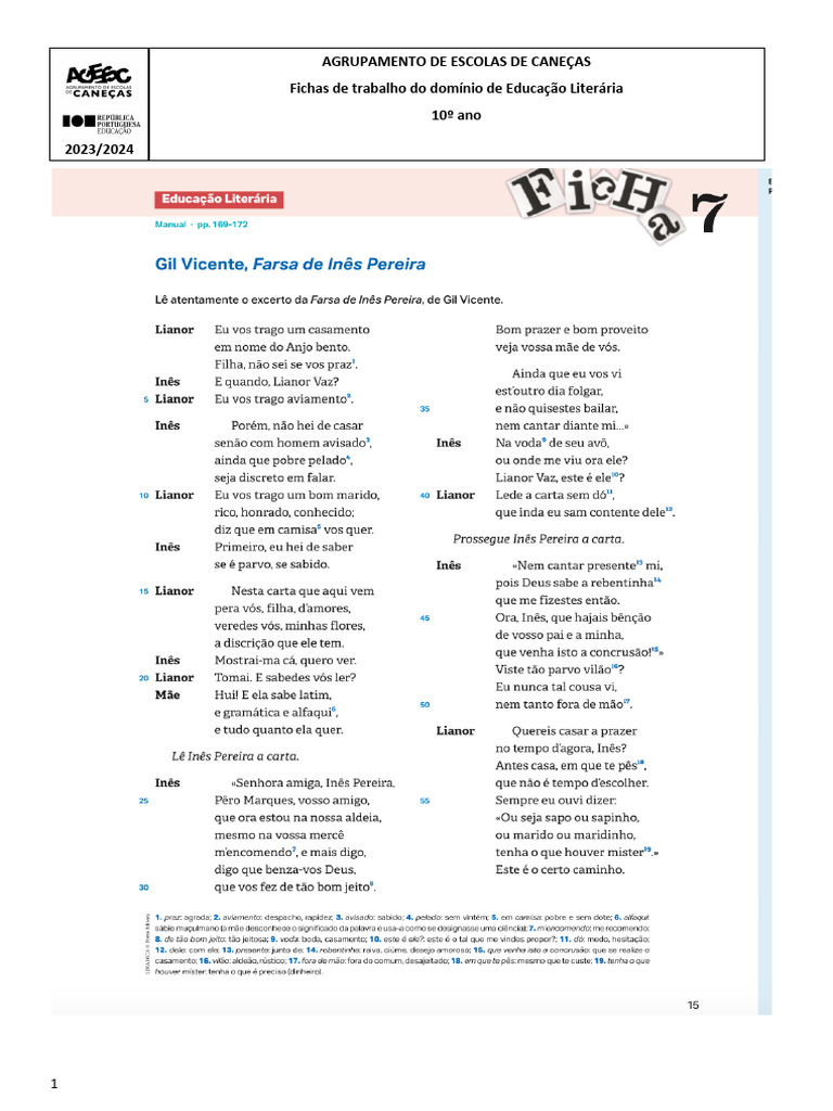 Fichas 2 e 3 - Farsa - Sol | PDF