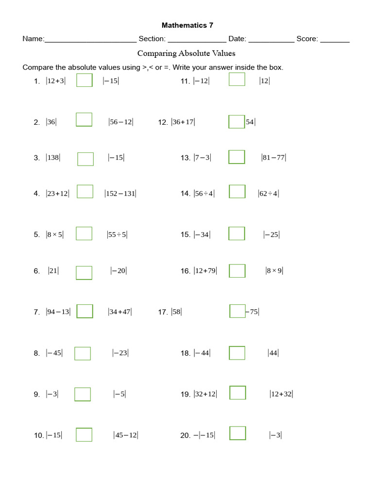 Absolute Value Worksheet | PDF