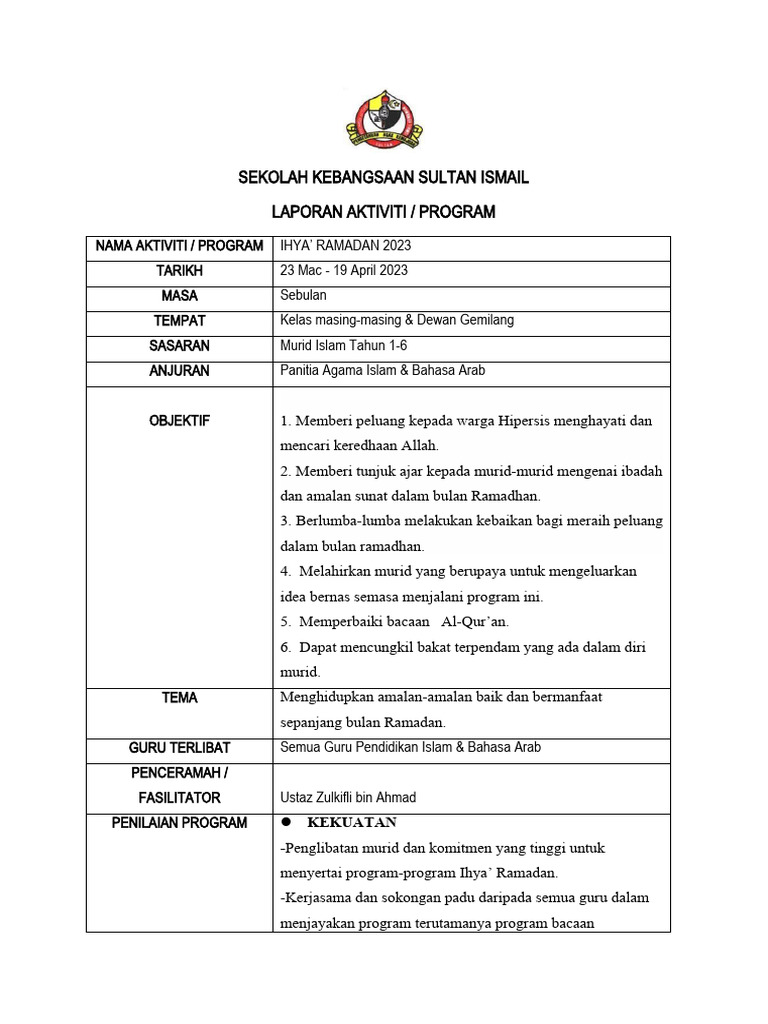 Laporan Ihya' Ramadan 2023 - Terkini | PDF