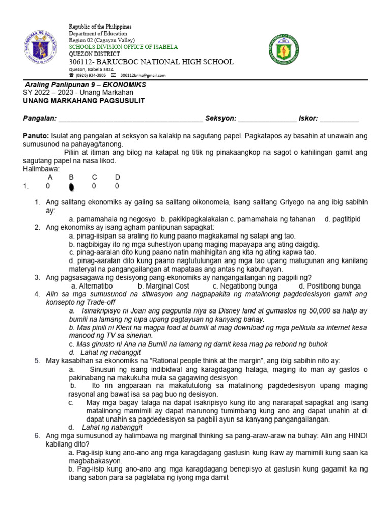 AP 9 - 1st Quarterly Exam | PDF