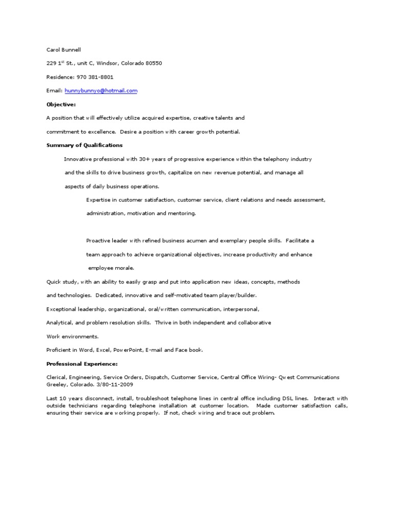 Carol Bunnell's Resume | PDF