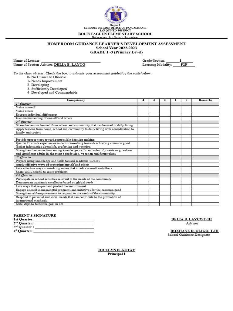 HG LDA Grades 1-3 | PDF | Learning | Cognitive Psychology