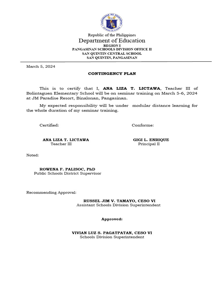 Contingency Plan | PDF