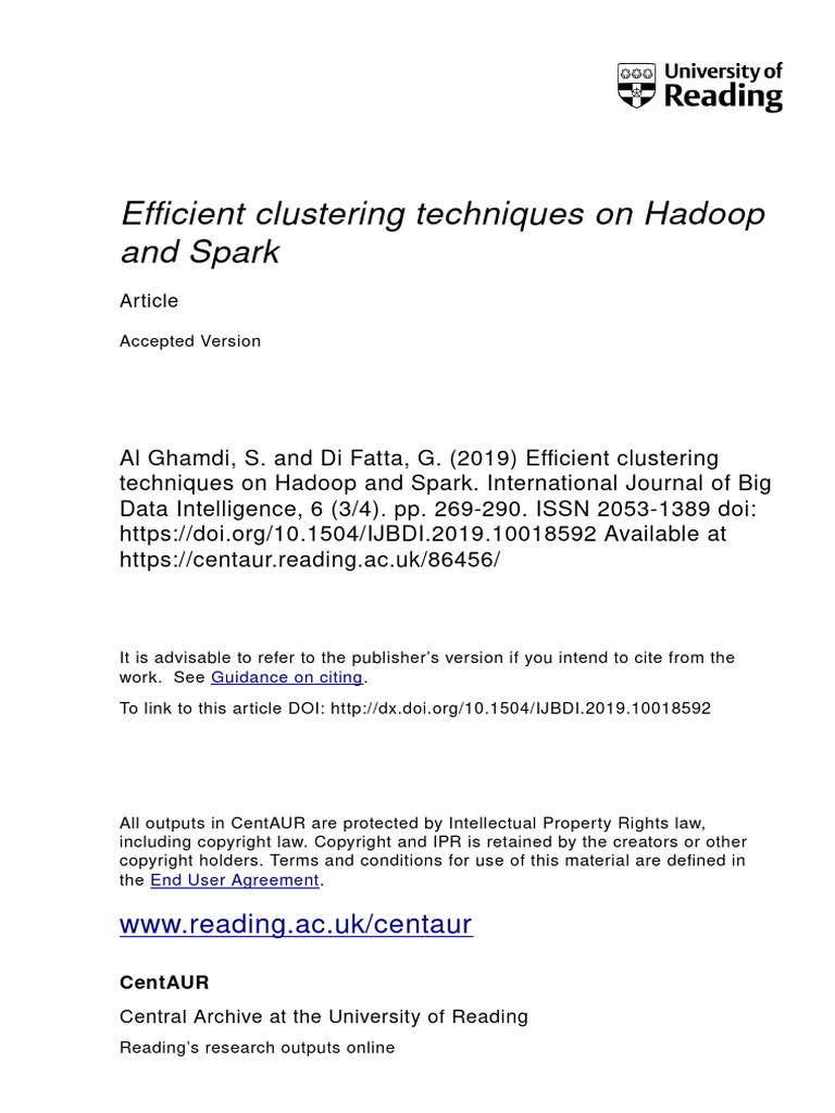 Efficient Clustering Techniques On Hadoop And Spark Pdf Cluster Analysis Apache Hadoop