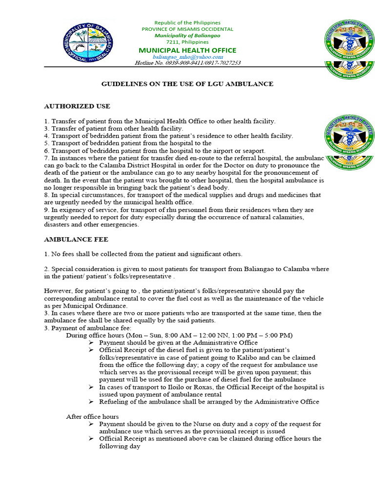 Policy On Ambulance Use | PDF | Nursing | Ambulance
