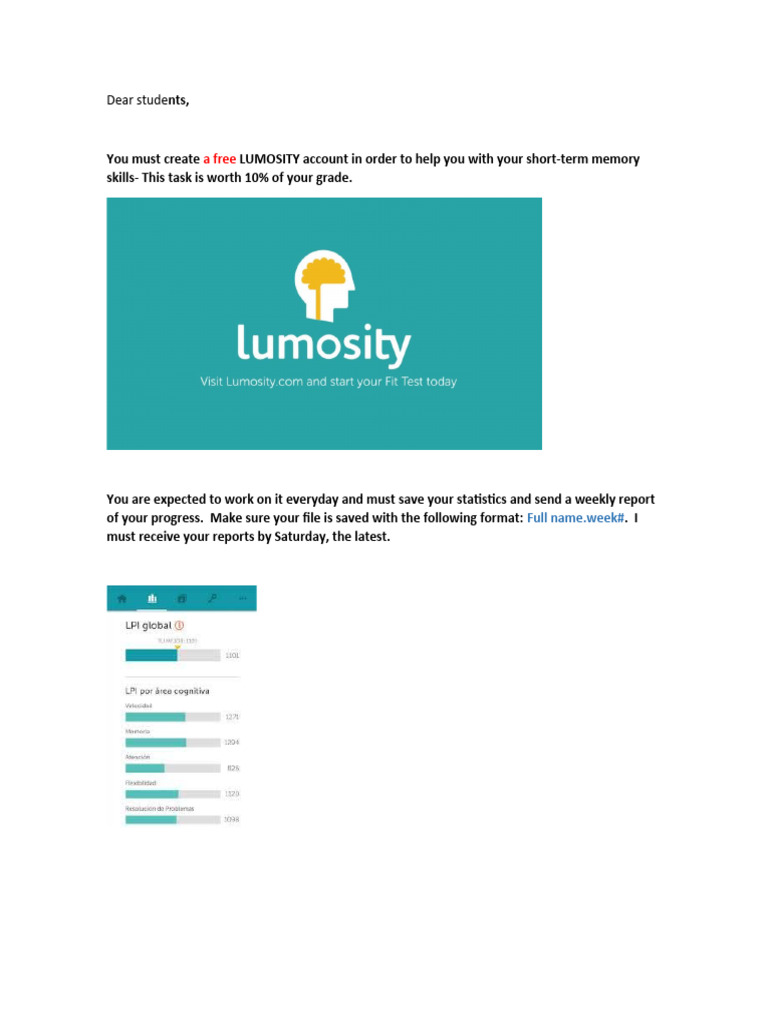 Lumosity Account Creation for Students | PDF