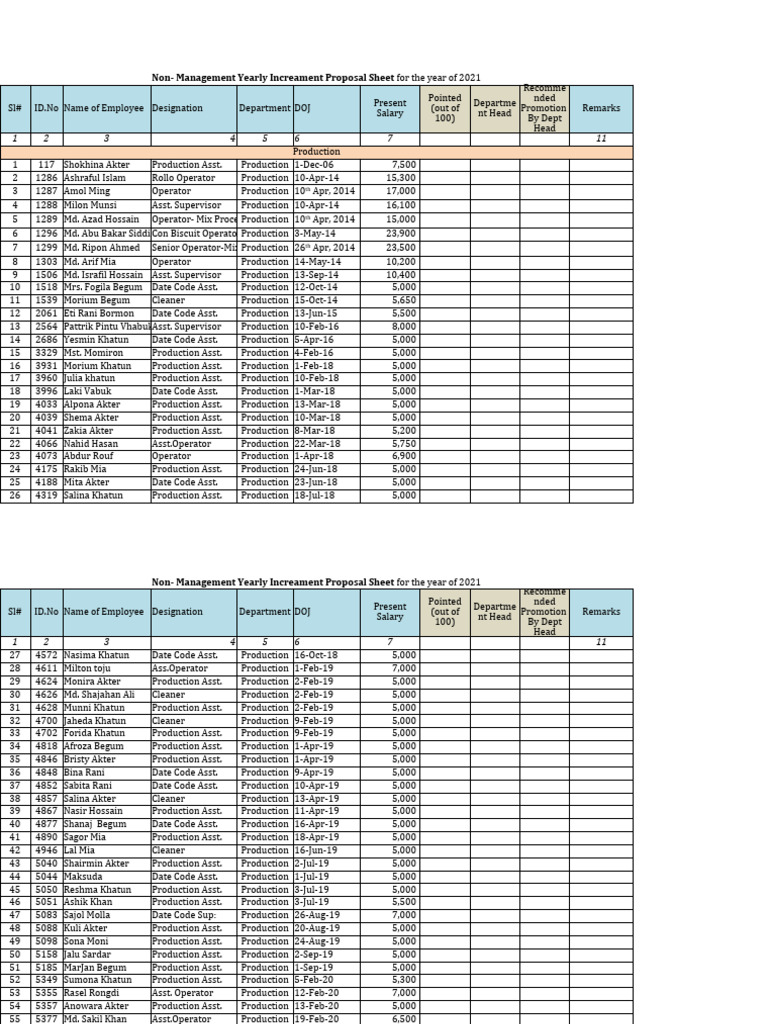 Increament Sheet Draft | PDF
