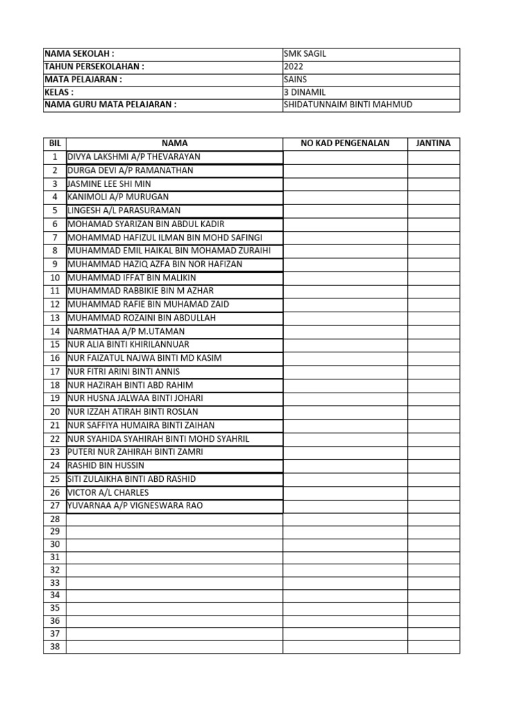 Borang Rekod Transit Sains T3 Kosong | PDF