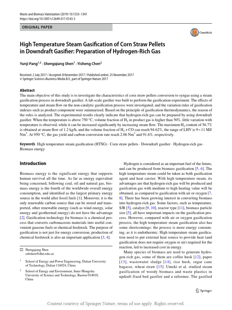 High Temperature Steam Gasification of Corn Straw | PDF | Gasification ...