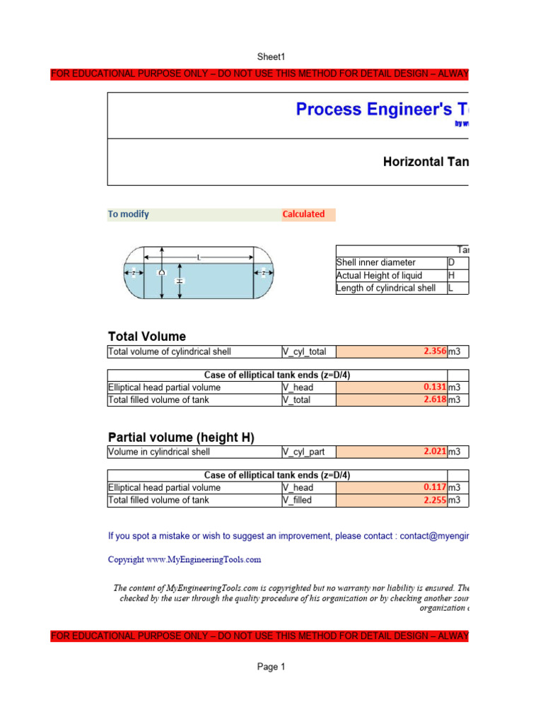 Horizontal Tank Volume Calculator | Download Free PDF | Volume