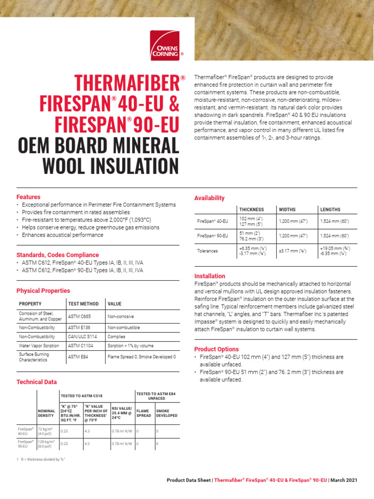 Thermafiber Firespan 40 EU Firespan 90 EU OEM Board Mineral Wool ...
