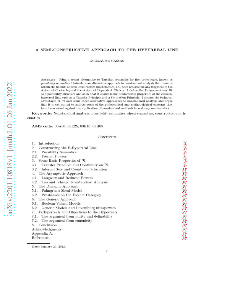 Semi-Constructive Hyperreal Analysis | PDF | First Order Logic | Mathematical Logic