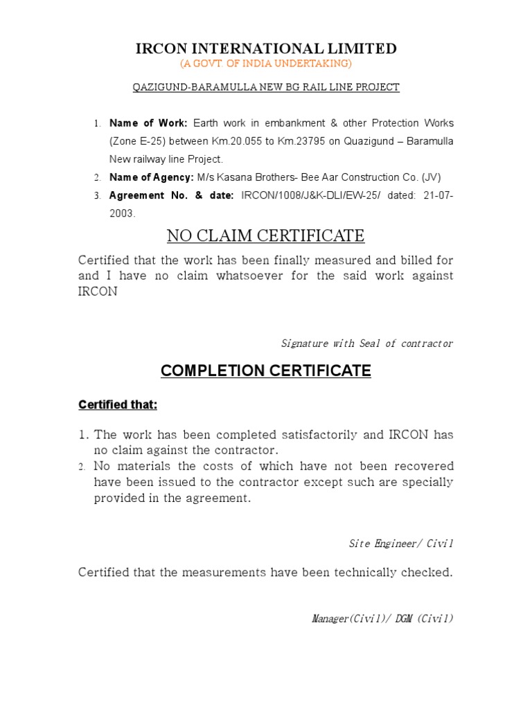 Contractors No Claim Certificate E-25 | PDF