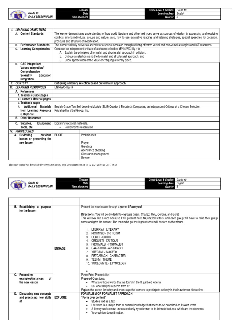 DLP Feb 26 1 For PT | PDF | Lesson Plan | Learning
