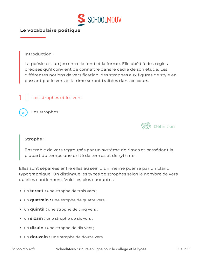 Le Vocabulaire Poetique - Fiche de Cours | PDF