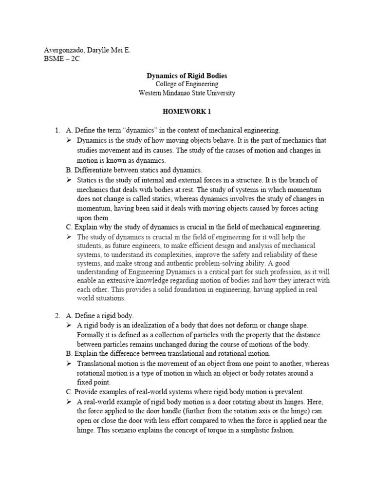 Dynamics Assignment 1 | PDF | Kinematics | Rotation Around A Fixed Axis