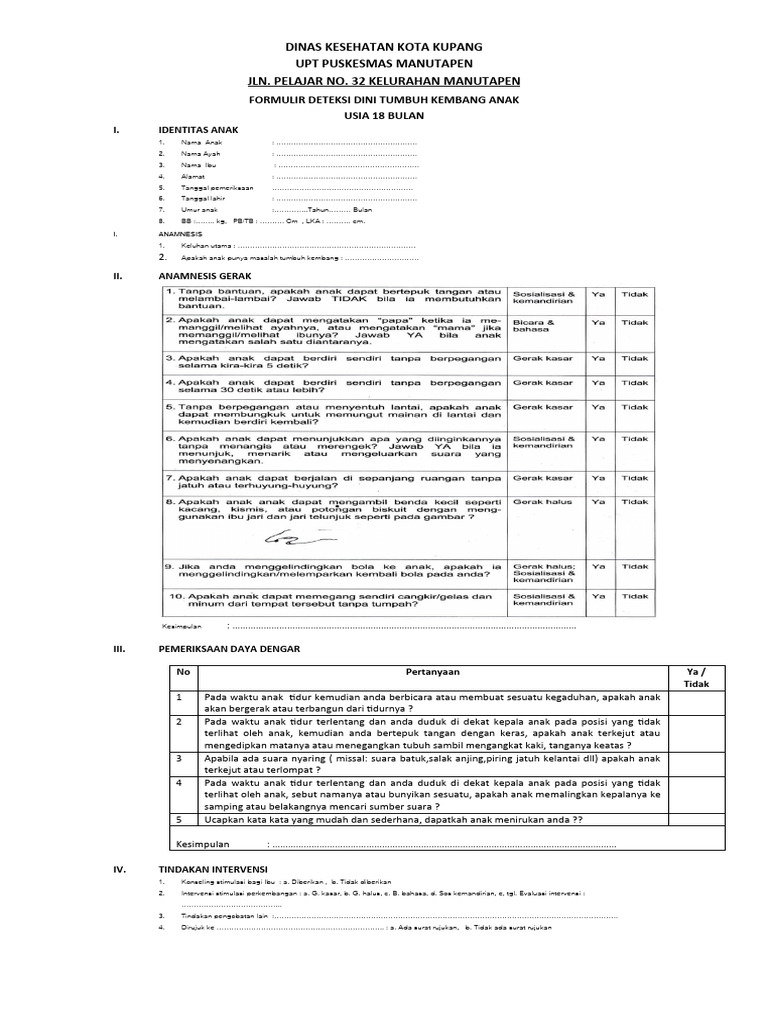 Formulir DDTK Gerak Dengar 18 | PDF