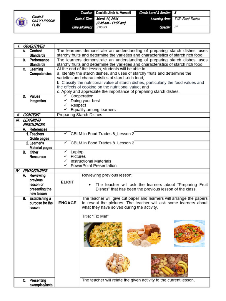 Preparing Starch Dishes | PDF | Starch | Foods
