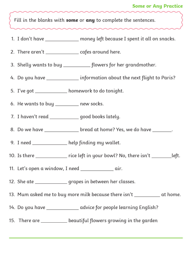 T Eal 1654511227 Some or Any Practice Worksheet - Ver - 1 | PDF