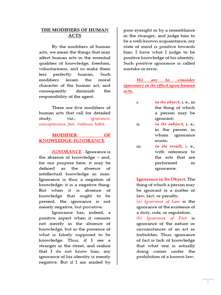 Module II THE MODIFIERS OF HUMAN ACTS | PDF | Knowledge | Sin