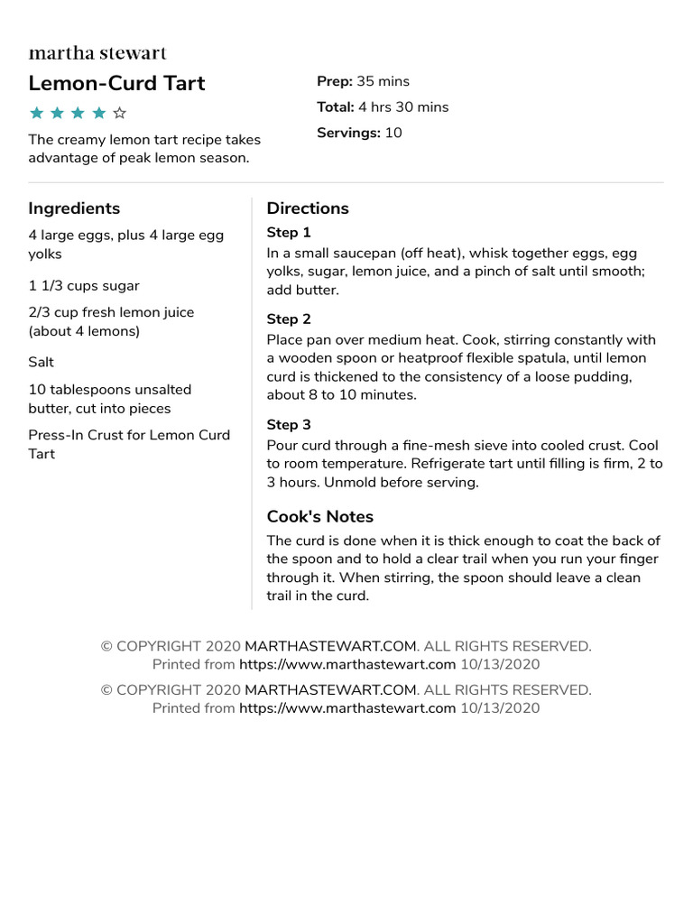 Lemon-Curd Tart - Martha Stewart | PDF