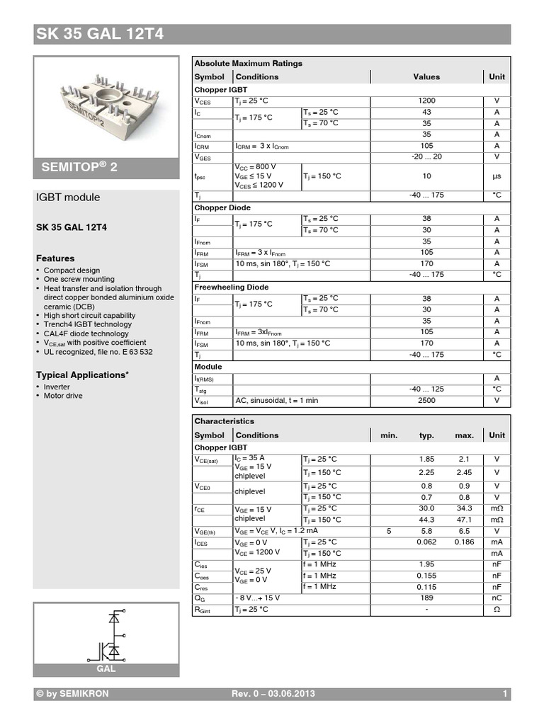 SEMIKRON DataSheet SK 35 GAL 12T4 24915850 | PDF | Electrostatic Discharge | Electric Power
