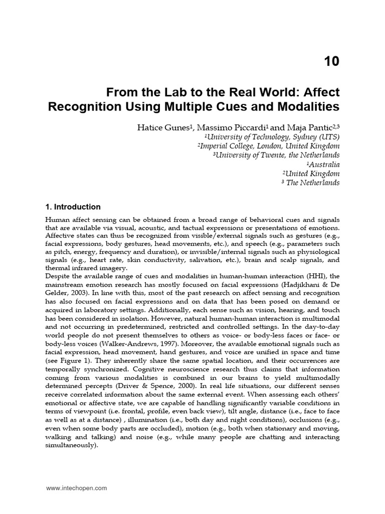 From The Lab To The Real World Affect Recognition Using Multiple Cues and Modalities | PDF ...