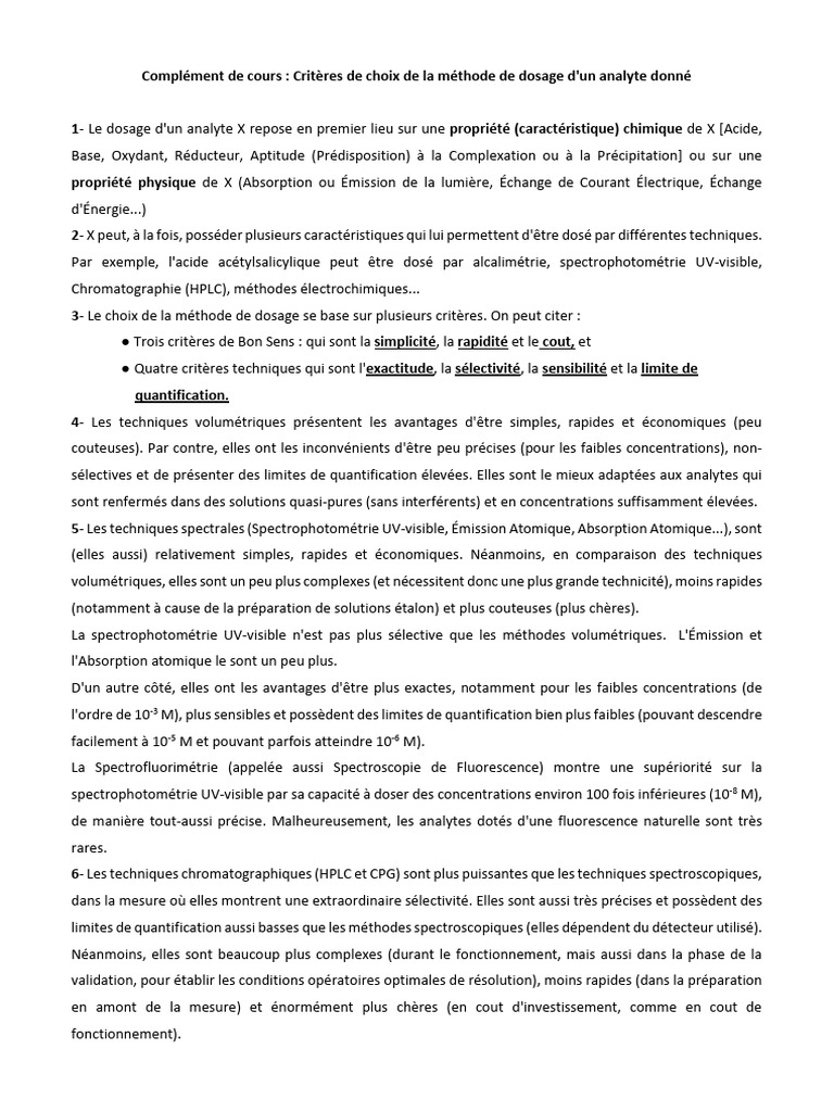 Complément Choix Méthode Dosage | PDF
