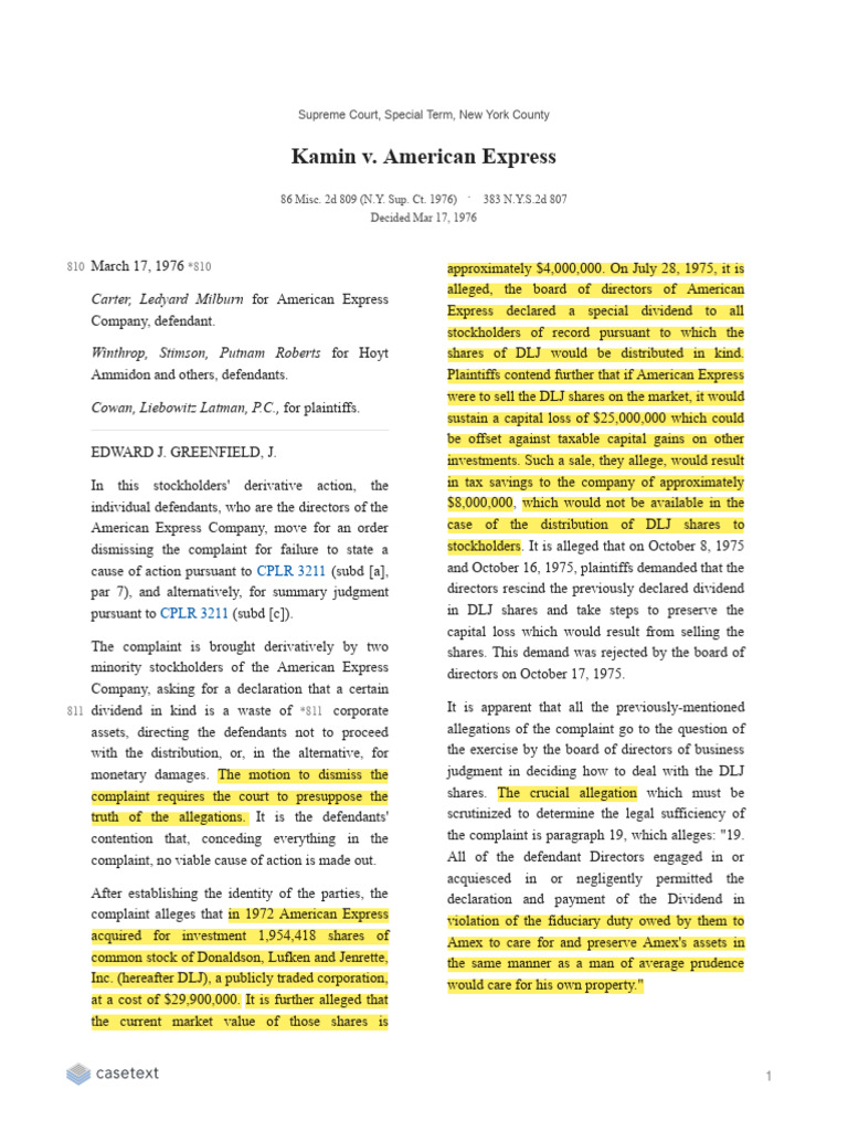 Kamin v. American Express | PDF | Lawsuit | Fiduciary