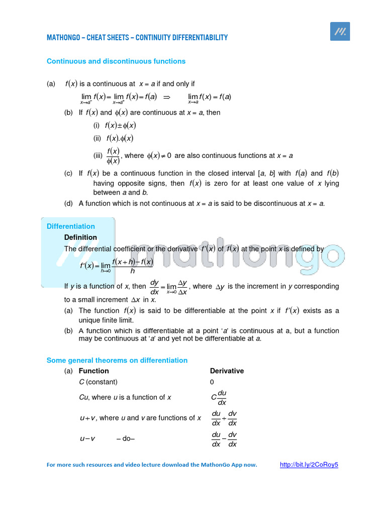 Fs Xii CND | PDF | Continuous Function | Derivative