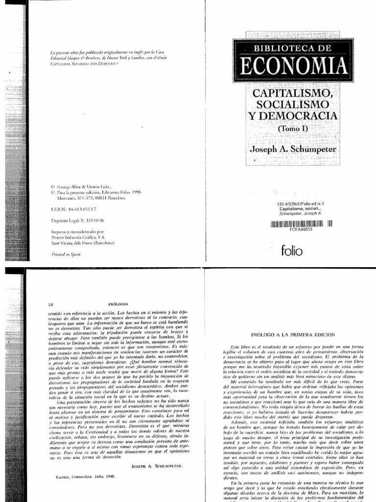 Schumpeter. Capitalismo, Socialismo y Democracia | PDF